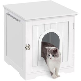 Yaheetech - Katzenhaus Katzenhöhle Weiß geschlossene Katzentoilette mit Eingang & Handtuchhalterung Katzenklo Schrank für Katzen Hunde Haustier 48,5