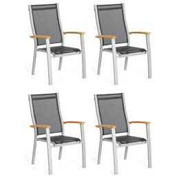 4er-Set Stapelstühle Florida Aluminium silber/Textilen schwarz Stapel-Sessel - SonnenPartner