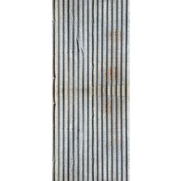 Metall Tapete selbstklebend | 3D Tür Fototapete mit Tür Motiv ideal für Flur und Wohnzimmer | Industrial Türtapete in Metalloptik grau silber - 91 x
