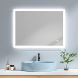 EMKE Badspiegel mit Beleuchtung LED Wandspiegel Badezimmerspiegel, 80x60cm, Kaltweißes/Neutrales/Warmweißes Licht, Touchschalter, Beschlagfrei