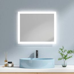 Badspiegel mit Beleuchtung led Wandspiegel Badezimmerspiegel, 60x50cm, Kaltweißes/Warmweißes Licht, Knopfschalter, Beschlagfrei - Emke
