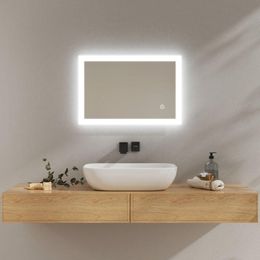 Badspiegel mit Beleuchtung led Wandspiegel Badezimmerspiegel, 60x40cm, Kaltweißes Licht, Touchschalter, Beschlagfrei - Emke