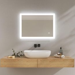 Badspiegel mit Beleuchtung led Wandspiegel Badezimmerspiegel, 70x50cm, Kaltweißes/Neutrales/Warmweißes Licht, Touchschalter, Beschlagfrei - Emke