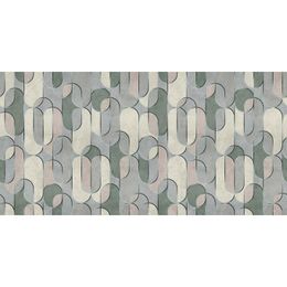 Retro Fototapete grau | Mid Century Tapete geometrisch ideal für Wohnzimmer und Büro | 60er Jahre Vliestapete mit Metallic Design in Pastell - 250 x