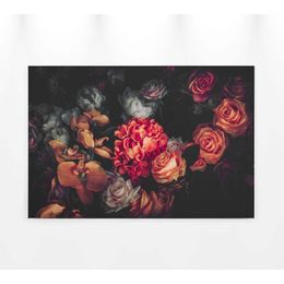 Bricoflor - Wandbild mit Rose | Leinwandbild mit Blumen in Orange und Schwarz | Leinwand Bild mit Orchidee und Hortensie für Schlafzimmer und