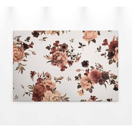 Bricoflor - Herbstblumen Bild mit Rosen | Vintage Canvas Leinwandbild für Wohnzimmer und Schlafzimmer | Keilrahmenbild in Weiß und Orange Braun - 0,9