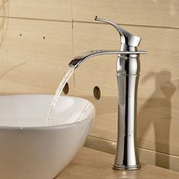 Wasserhahn Bad, Waschtischarmaturen mit Hoher Wasserfall Auslauf für Badezimmer Waschbecken, Chrom - Auralum