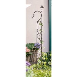 Dekoleidenschaft - Rankgitter Lilie aus Metall, 151 cm hoch, Gartenstecker in Antik Optik mit Laternenhaken, Rankhilfe, Gartendeko für Draußen