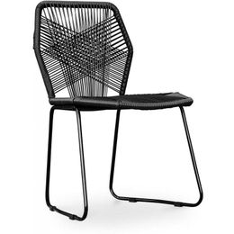 PRIVATEFLOOR Stuhl für draußen - Gartenstuhl - Frony Schwarz - Synthetisches Rattan, Stahl, Metall, Kunststoff - Schwarz