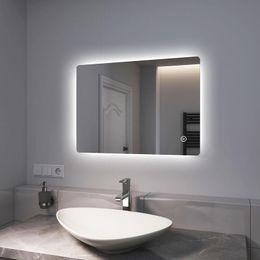 Badspiegel led Badezimmerspiegel Badspiegel Energie Sparen 70x50cm, Kaltweißer Beleuchtung, Touch-schalter, Beschlagfrei - Emke
