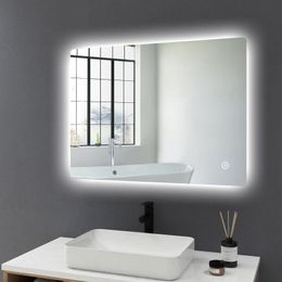 Led Badspiegel 80x60cm Badspiegel mit Beleuchtung Touch kaltweiß Lichtspiegel Badezimmerspiegel Wandspiegel IP44 energiesparend - Meykoers