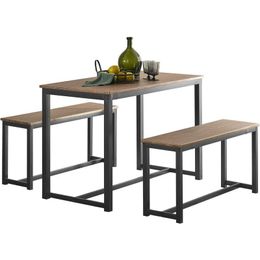 sobuy OGT25-N 3-teilig Essgruppe Esstisch mit 2 Sitzbänke Sitzgruppe Küche Küchentisch-Set Holztisch Balkontisch Esszimmertisch