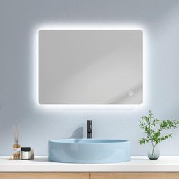 Badspiegel led 50x70cm Badezimmerspiegel mit Kaltweißer Beleuchtung Touch-schalter und Beschlagfrei IP44 Energie sparen - Emke
