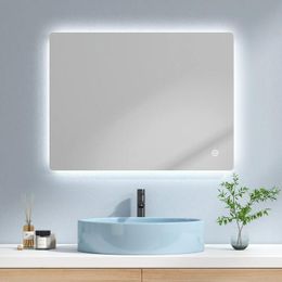 Emke - Badspiegel led Badspiegel 80x60cm Badezimmerspiegel mit Kaltweißer Beleuchtung Touch-schalter und Beschlagfrei Energie sparen