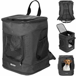 Cadoca - Haustierrucksack bis 12 kg verstellbare Gurte faltbar Kurzleine Haustier Tragetasche Katze Hund Rucksack Farbwahl schwarz