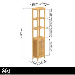 EISL® Hochschrank Bad Bambus, Badezimmerschrank schmal mit 3 Ablagefächern,Badregal, nachhaltige Badmöbel Bambus - Braun
