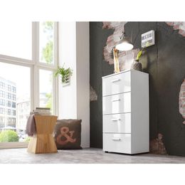 Bmg Möbel - Schubladen Kommode Sideboard Tower marbella in Hochglanz weiß Höhe 91 Breite 44 Tiefe 32 cm - Weiß