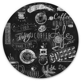 K&L WALL ART Alu-Dibond-Poster Rund Metalloptik Wandbild Kaffee Kreide Tafel Vintage Deko Küche Coffee Time ø 70cm - schwarz