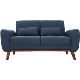 Miliboo Design-Sofa 2 Plätze Stoff Blau und Füße Nussbaum ektor - Marineblau