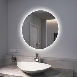Runder Badspiegel mit Beleuchtung ф70cm led Wandspiegel mit Touch-Schalter, Kaltweißes Licht (Typ 3) - Emke