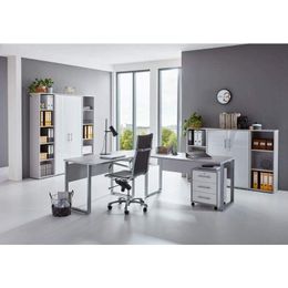 BMG Möbel Homeoffice Büromöbel Komplettset Office Edition Set 5 in lichtgrau / weiß matt Made in Germany - Grau