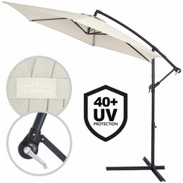 Kingsleeve Sonnenschirm mit Ständer 300 cm Groß UV Schutz 50+ Kurbel Neigbar Alu Wasserabweisend Windfest Ampelschirm Garten Terrasse Balkon creme