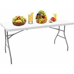 Todeco Garten Klapptisch, Klappbarer Tisch , 180 x 74 cm, Weiß, In der Mitte klappbar, Material: hdpe, Maximale Belastbarkeit: 100 kg - Weiß