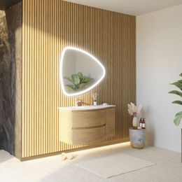 KIAMAMI VALENTINA 105Cm Honig Eiche Gebogen Wandmontierter Badezimmerschrank Mit Herunterklappbarem Spiegel Los Angeles
