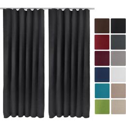 Beautissu 2er Set Kräuselband Amelie Nora blackout 140x245cm Schwarz