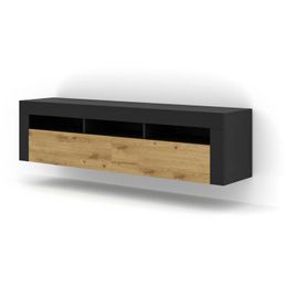 Bim Furniture - TV-Schrank moreno 160 cm hängend oder stehend schwarz matt / handwerks-eiche