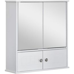 kleankin Spiegelschrank Badezimmerschrank Badschrank Hängeschrank Badmöbel Wandschrank Mehrzweckschrank mit Regale Glas Weiß 55 x 17,5 x 60 cm - Weiß