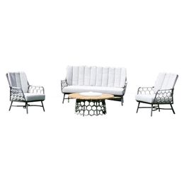 4-teilige Lounge-Sitzgruppe Yale mit Tisch Aluminium mit Teakholz/Polyrope silbergrau - SonnenPartner
