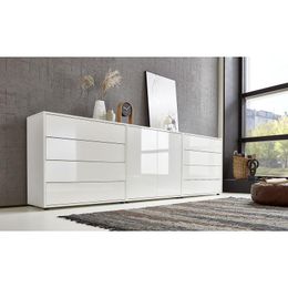 Bmg Möbel - Sideboard »Mailand Set 4« (Kommode Anrichte Aktenschrank), mit weiß lackierten Hochglanzfronten und hochwertigen push-to-open Beschlägen