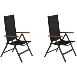 ebuy24 2xLamira Gartenstuhl Positionsstuhl, schwarz und teak Armlehnen.