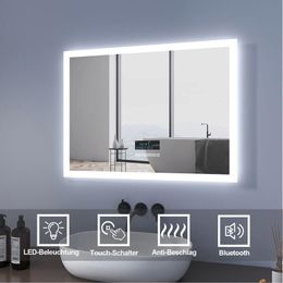 Badezimmerspiegel mit Beschlagfrei 80x60cm, Badspiegel Wandspiegel led Beleuchtung, Touch und Bluetooth - Meykoers