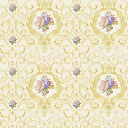 Barock Tapete Profhome 343911 Vliestapete leicht strukturiert mit Ornamenten matt gold rosa blau grün 5,33 m2 - gold