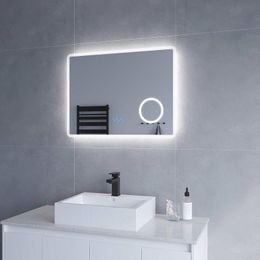 Led Badspiegel Beleuchtet mit Kosmetikspiegel 80x60cm boras Typ d | Touch Sensor Dimmbar Antibeschlag Kaltweiß 6400K Warmweiß 3000K Aquabatos