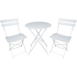 FRANKYSTAR Bistrot Set 2 Stühle + Klapptisch Platzsparend für Garten, Balkon, Veranda und Terrasse - Rostfreies Stahlmöbel-Set für draußen. Farbe Weiß.