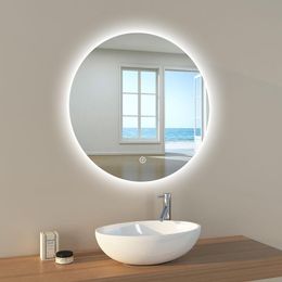 Badspiegel mit Beleuchtung Badspiegel Rund Wandspiegel Badezimmerspiegel,ф70cm, Kaltweißes Licht, Touch-Schalter - Emke