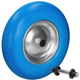 Schubkarrenrad aus pannensicherem Vollgummi - Reifen mit Stahlfelge - pu 4.80/4.00-8 - Durchmesser 390 mm Blau - ECD Germany