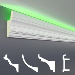 HEXIM Led Stuckleisten aus pu - lichtundurchlässig, Variantenvielfalt & vorgrundiert - Sparpakete: LED-5 / 105x35mm, 2 Meter