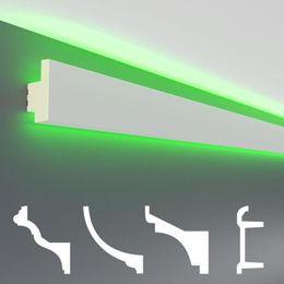 HEXIM LED Stuckleisten aus PU - lichtundurchlässig, Variantenvielfalt & vorgrundiert - Sparpakete: LED-18 / 65x35mm, 2 Meter