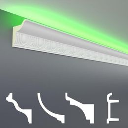 HEXIM Led Stuckleisten aus pu - lichtundurchlässig, Variantenvielfalt & vorgrundiert - Sparpakete: LED-3 / 58x48mm, 2 Meter