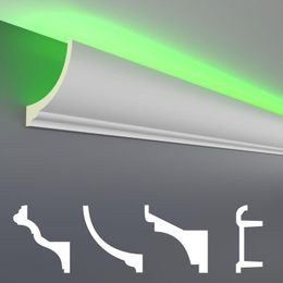HEXIM Led Stuckleisten aus pu - lichtundurchlässig, Variantenvielfalt & vorgrundiert - Sparpakete: LED-1 / 80x70mm, 2 Meter