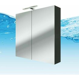 AcquaVapore Spiegelschrank Badspiegel Badezimmer Spiegel City 80cm Esche schwarz mit 5W LED-Strahler / Energiebox - Schwarz