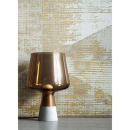 Tapete Grün Vliestapete Leicht Glänzend - Mustertapete Ethno Creme Gold Hexagon Metallic Grafisch - Doyle Mali - Newroom