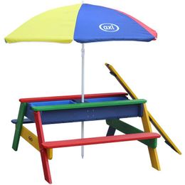 AXI - Nick Kinder Sand & Wasser Picknicktisch aus Holz Wasserspieltisch & Sandtisch mit Deckel und Behältern Kindertisch / Matschtisch in Regenbogen