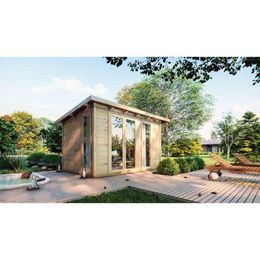 Alpholz Gartentiger Gartenhaus Karmnik 28 aus Holz in Naturbelassen Holzhaus Blockbohlenhaus, Mit 2 Fensterelementen - Naturbelassen