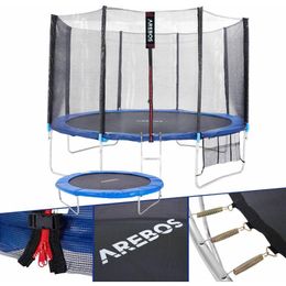 Arebos - Trampolin Gartentrampolin 366 cm inkl. Sicherheitsnetz Leiter tüv - blau