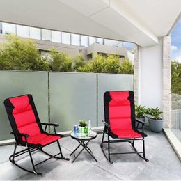 Klappbares Schaukelstuhl-Set mit Beistelltisch, Modernes Outdoor-Gartenmoebel-Set mit Rutschfesten Fusspolstern, 2 Schaukelstühle für Garten, Balkon,